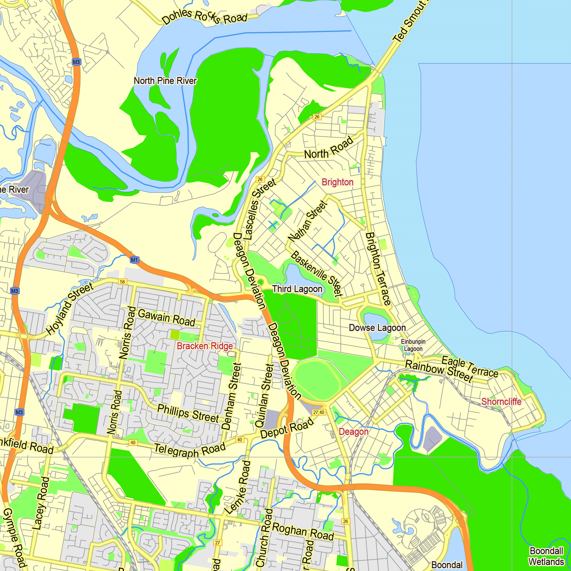 Brisbane Australia printable editable layered PDF Vector Map v.2 – Maps ...