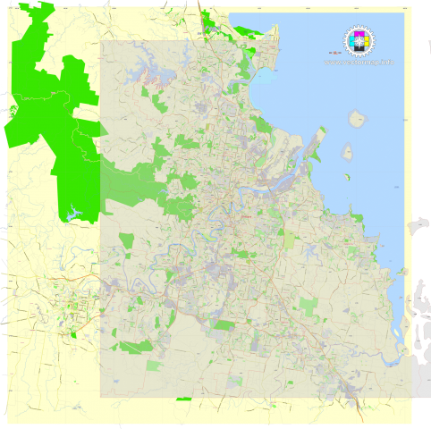 Brisbane Australia + zipcodes printable editable layered PDF Vector Map ...