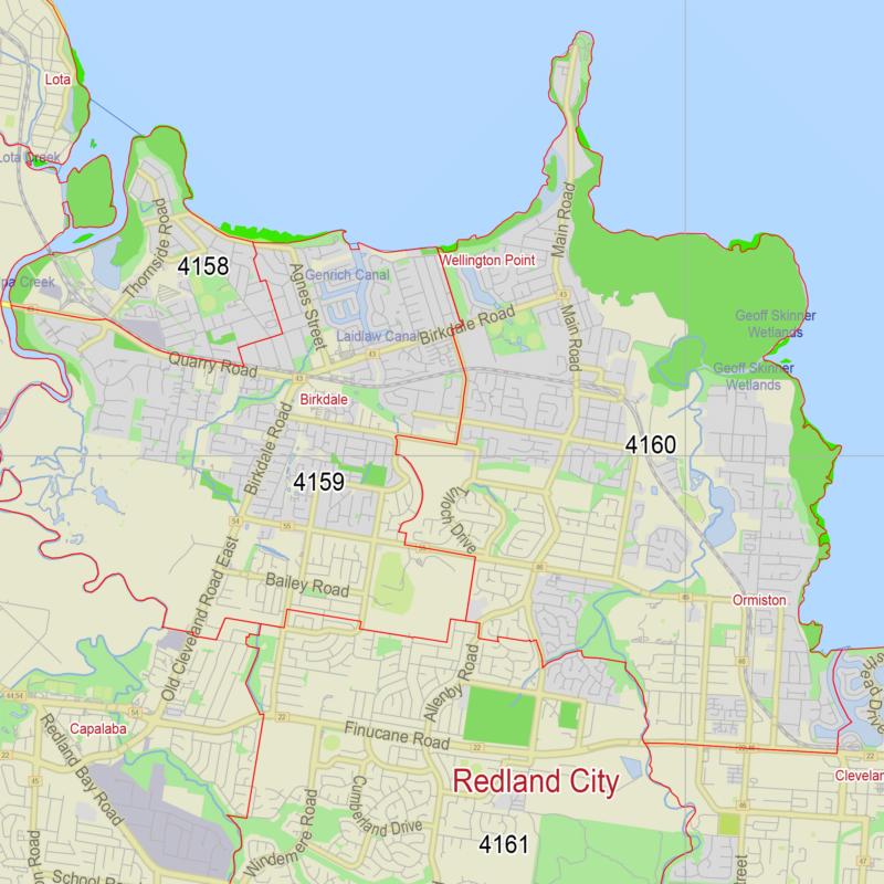 Brisbane Australia + zipcodes printable editable layered PDF Vector Map v.3
