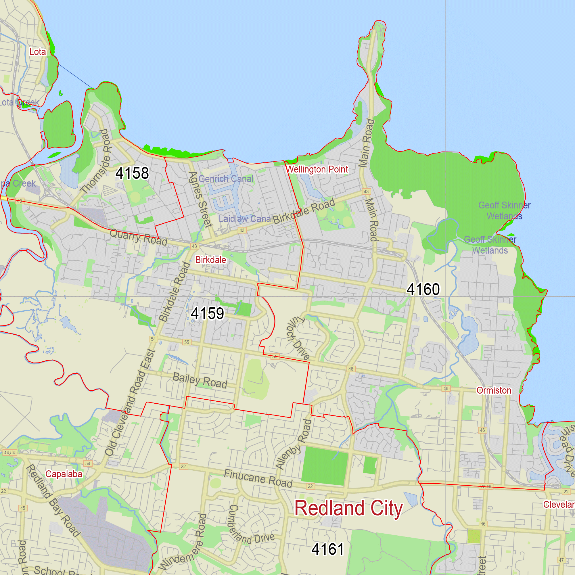 Brisbane Australia + zipcodes printable editable layered PDF Vector Map ...