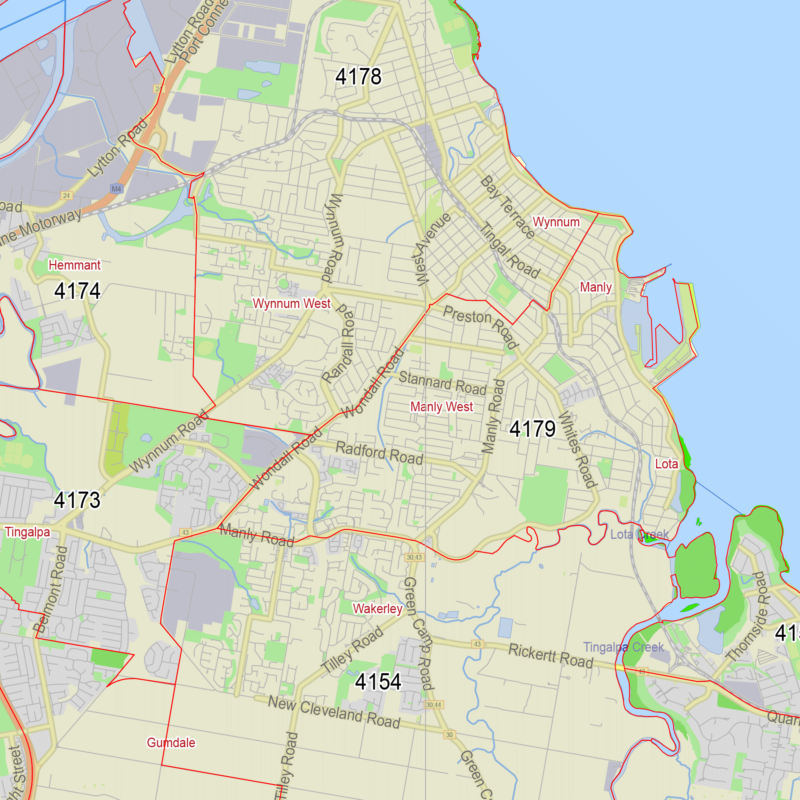 Brisbane Australia + zipcodes printable editable layered PDF Vector Map v.3
