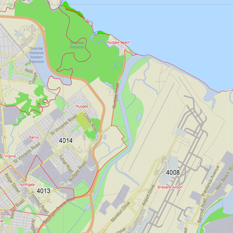Brisbane Australia + zipcodes printable editable layered PDF Vector Map v.3