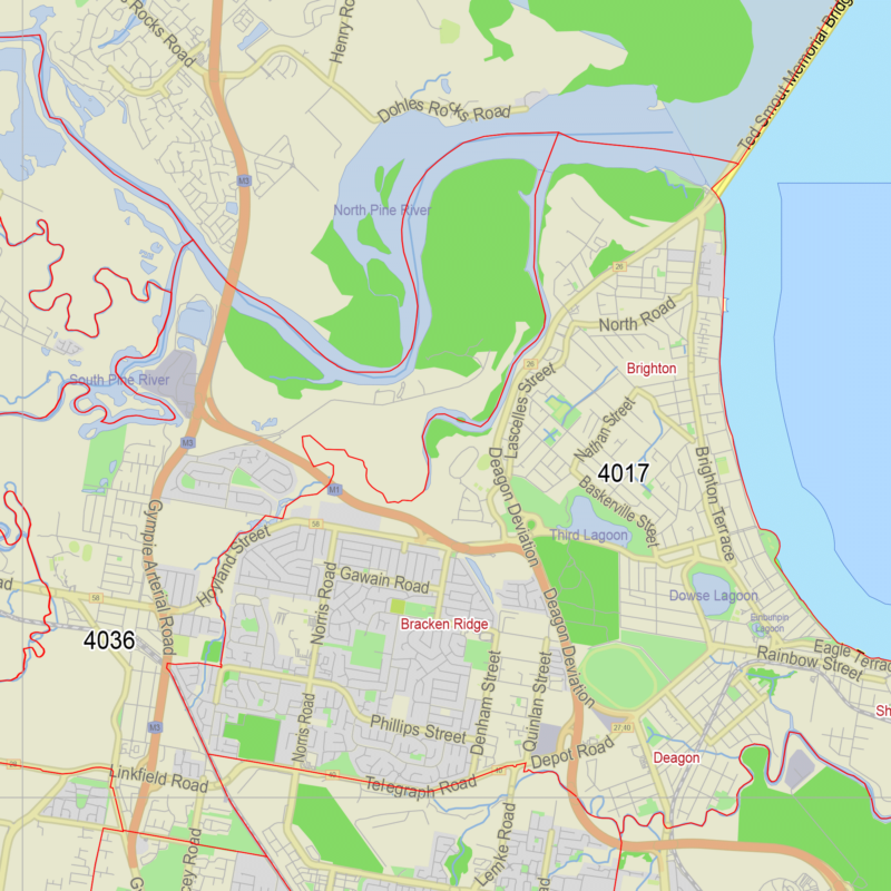 Brisbane Australia + zipcodes printable editable layered PDF Vector Map v.3