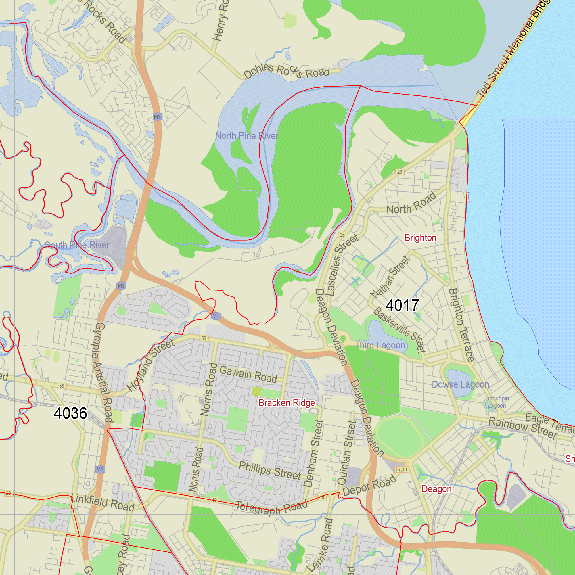 Brisbane Australia + zipcodes printable editable layered PDF Vector Map ...