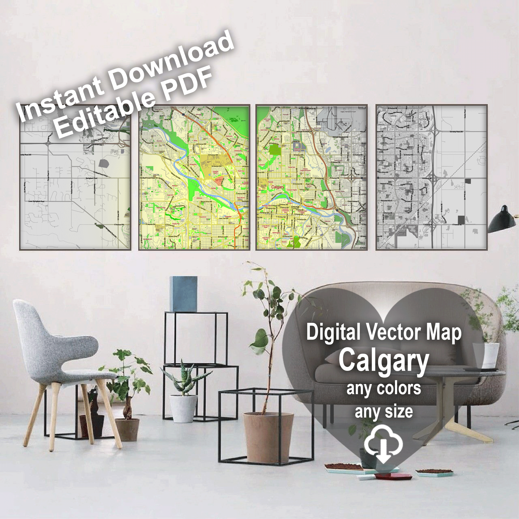 Calgary Alberta Canada printable editable layered PDF Vector Map v.2 ...