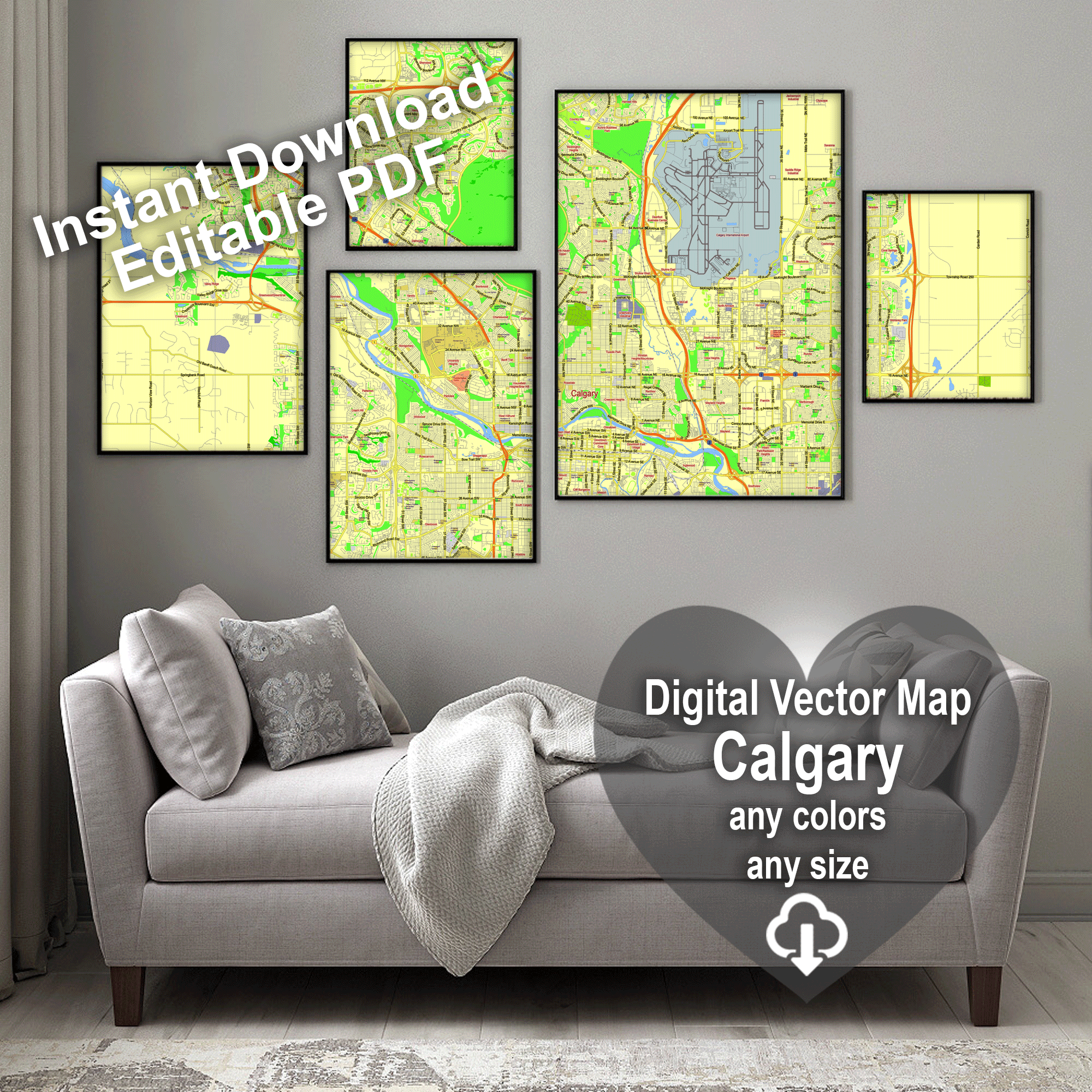 Calgary Alberta Canada printable editable layered PDF Vector Map v.2 ...
