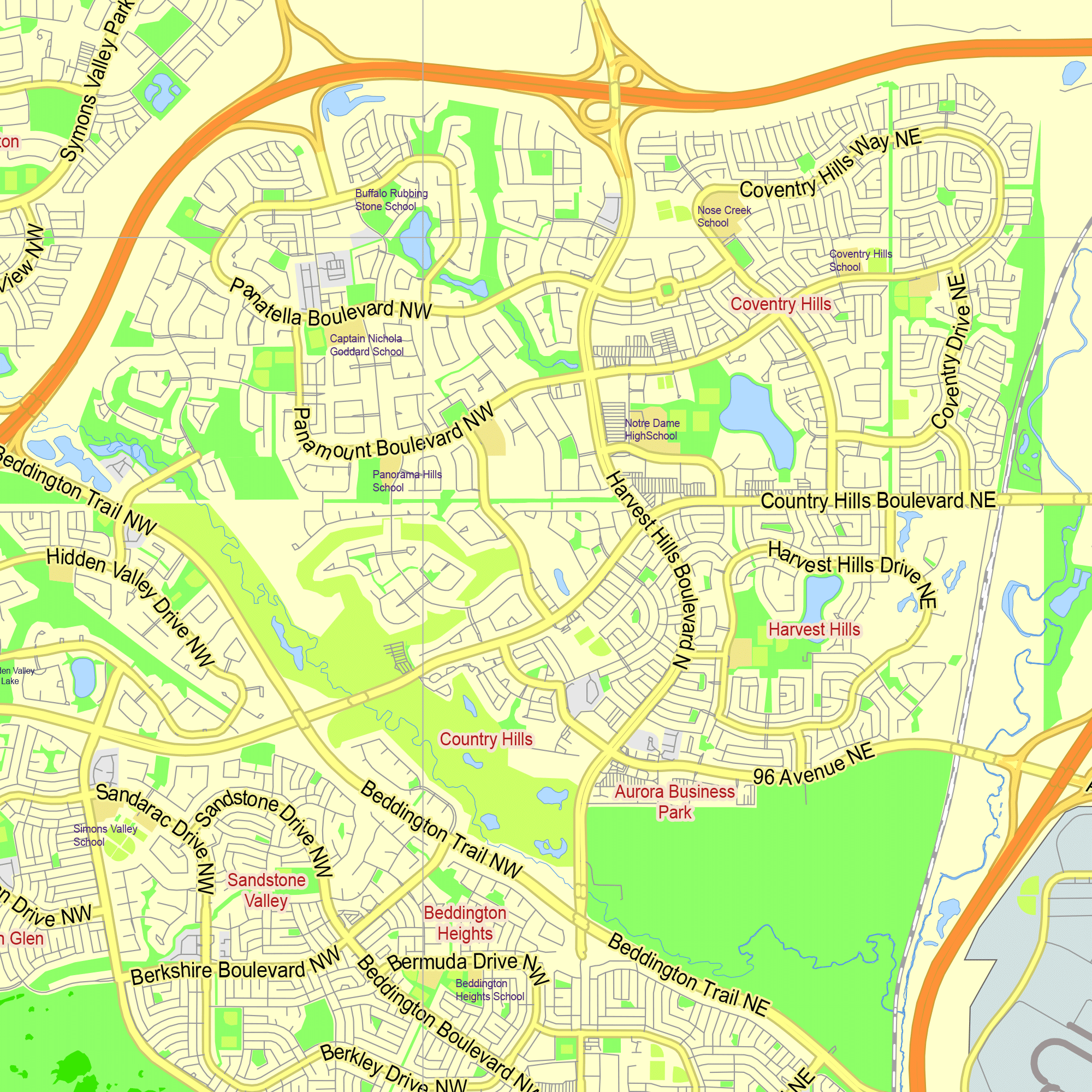 Calgary Alberta Canada printable editable layered PDF Vector Map v.2 ...