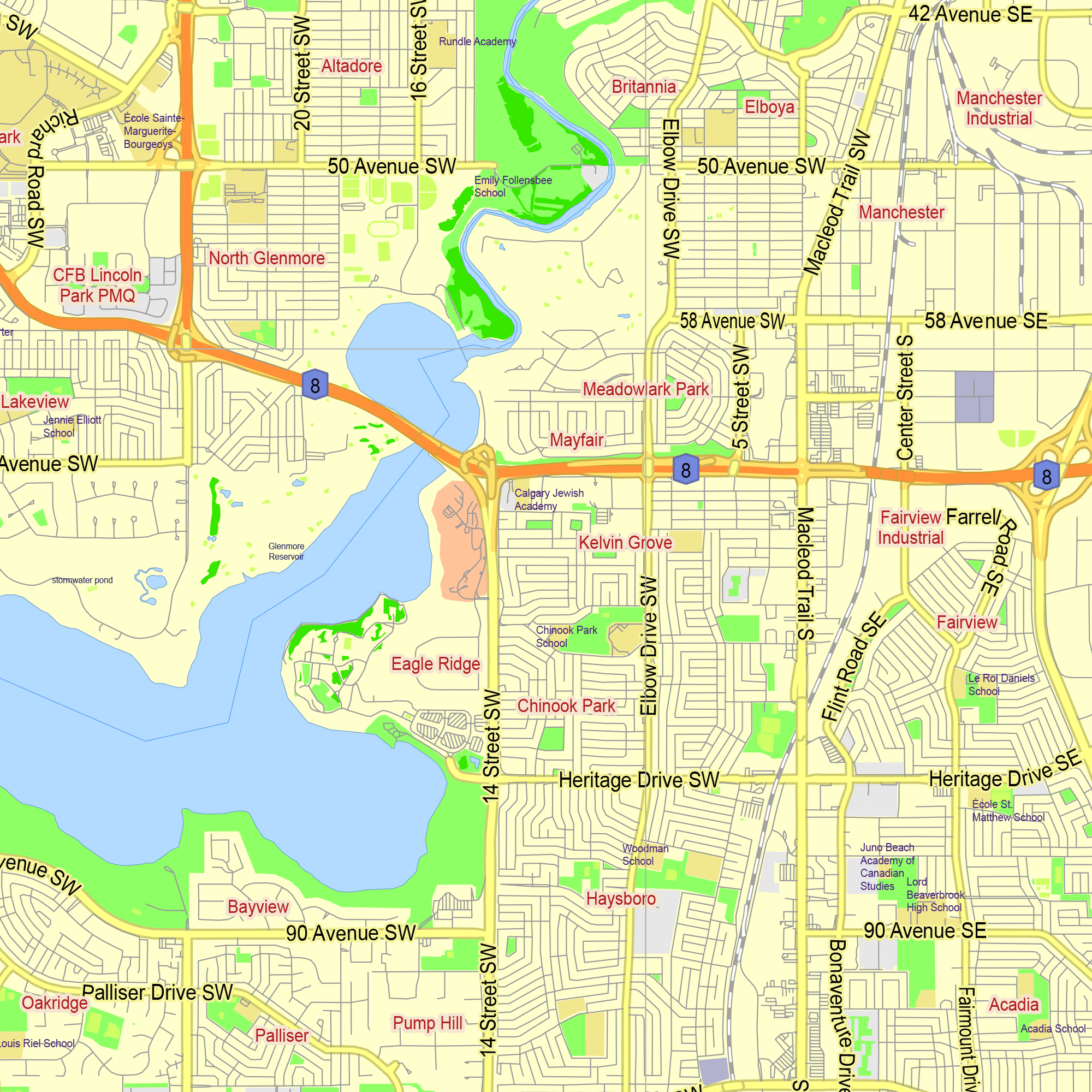 Calgary Alberta Canada printable editable layered PDF Vector Map v.2 ...