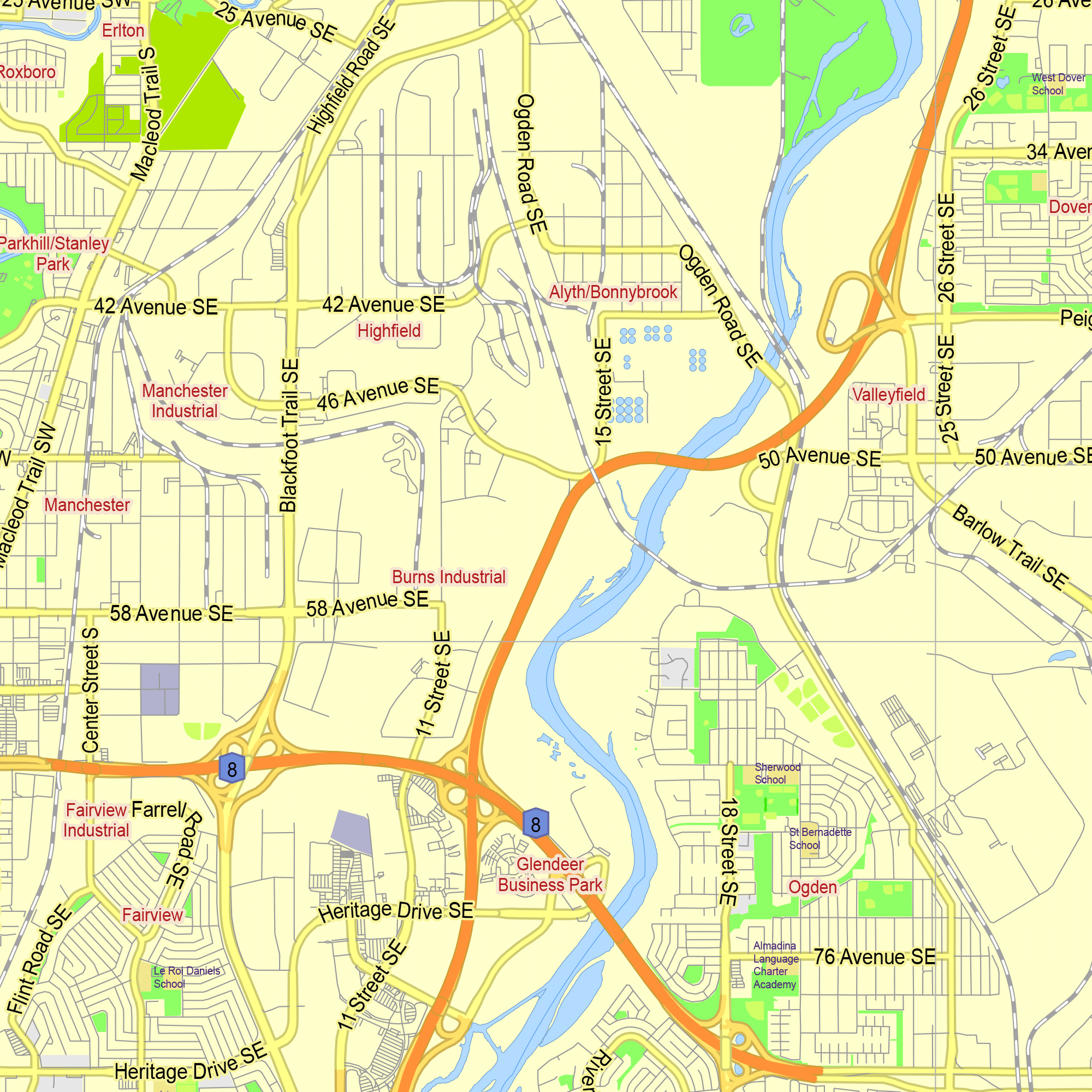 Calgary Alberta Canada printable editable layered PDF Vector Map v.2 ...