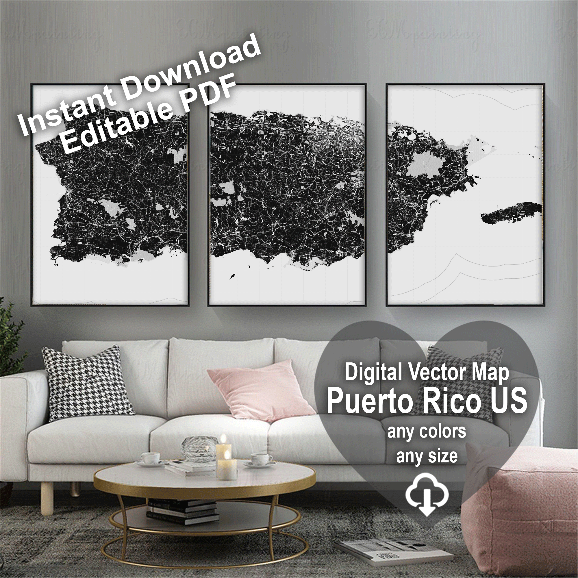 Puerto Rico State US editable layered PDF Vector Map