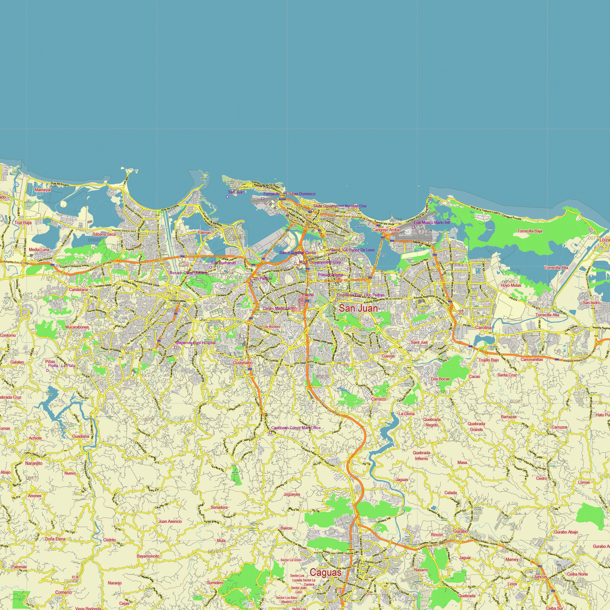 Puerto Rico State US editable layered PDF Vector Map