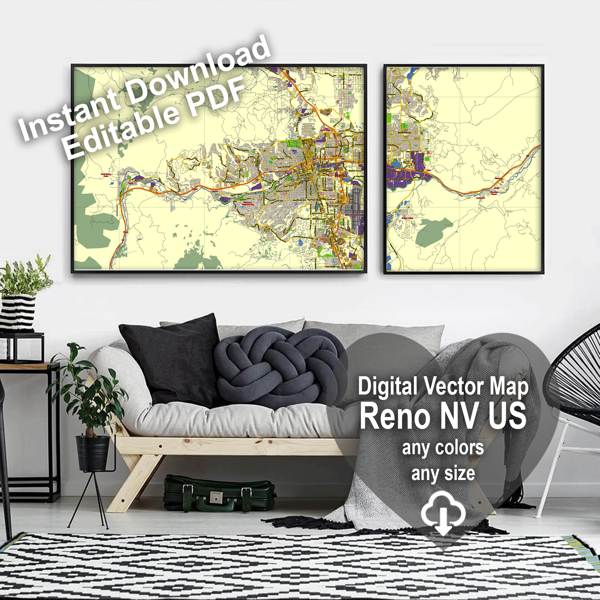 Reno Nevada US editable layered PDF Vector Map