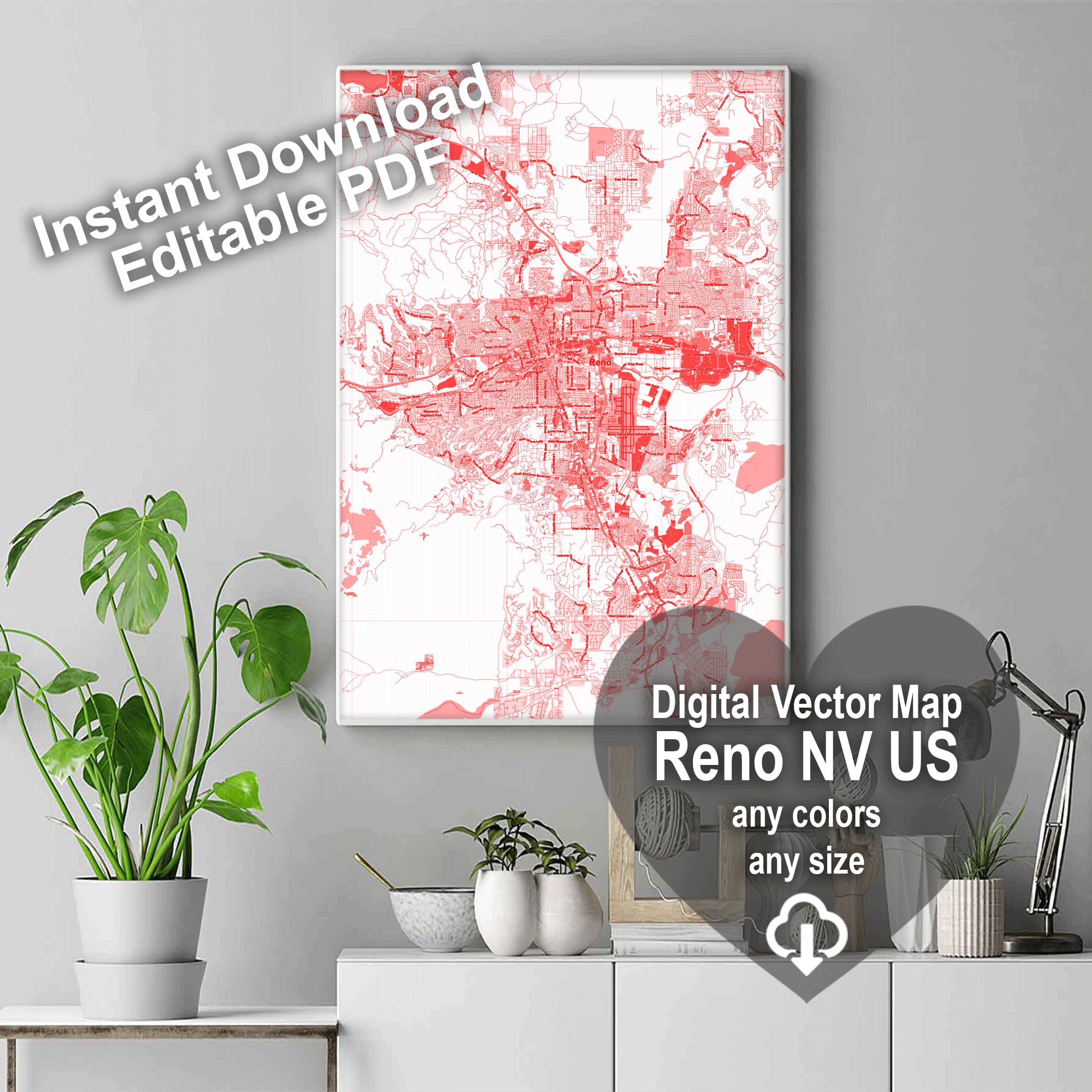 Reno Nevada US editable layered PDF Vector Map https://vectormap.net ...