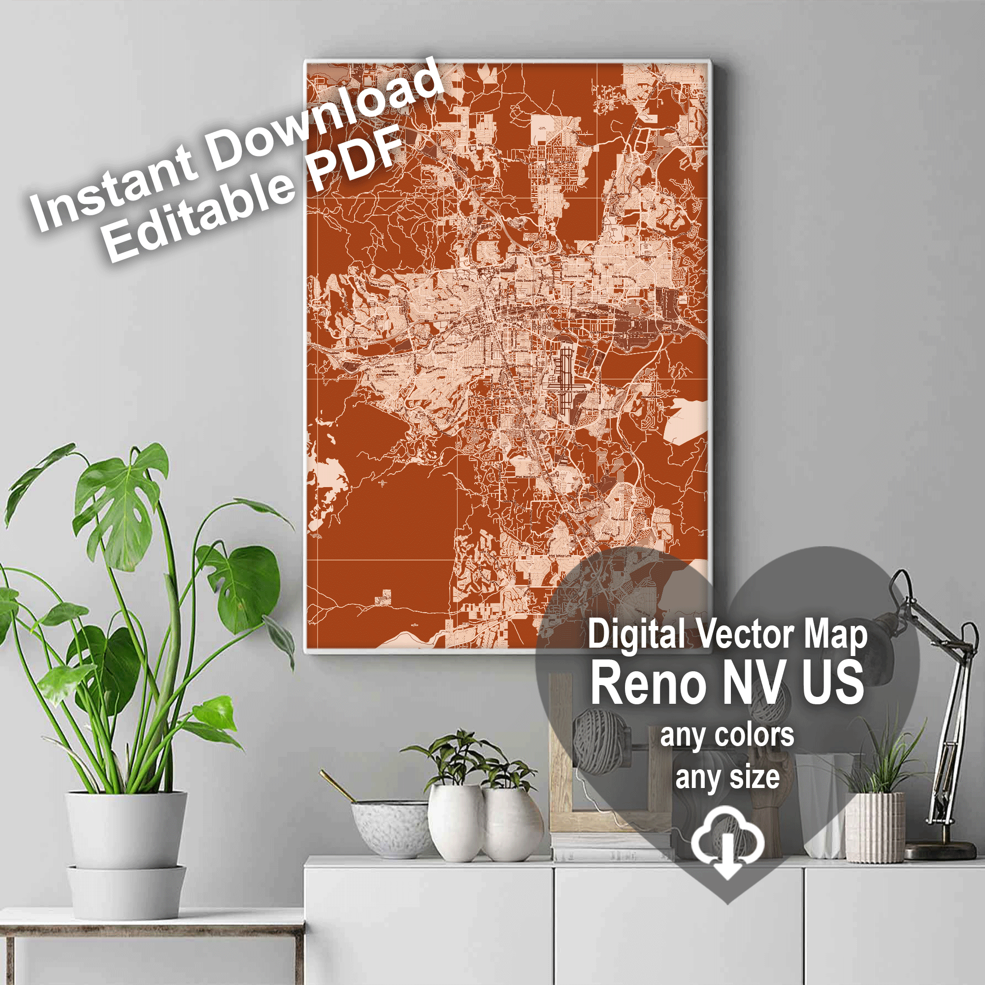 Reno Nevada US editable layered PDF Vector Map
