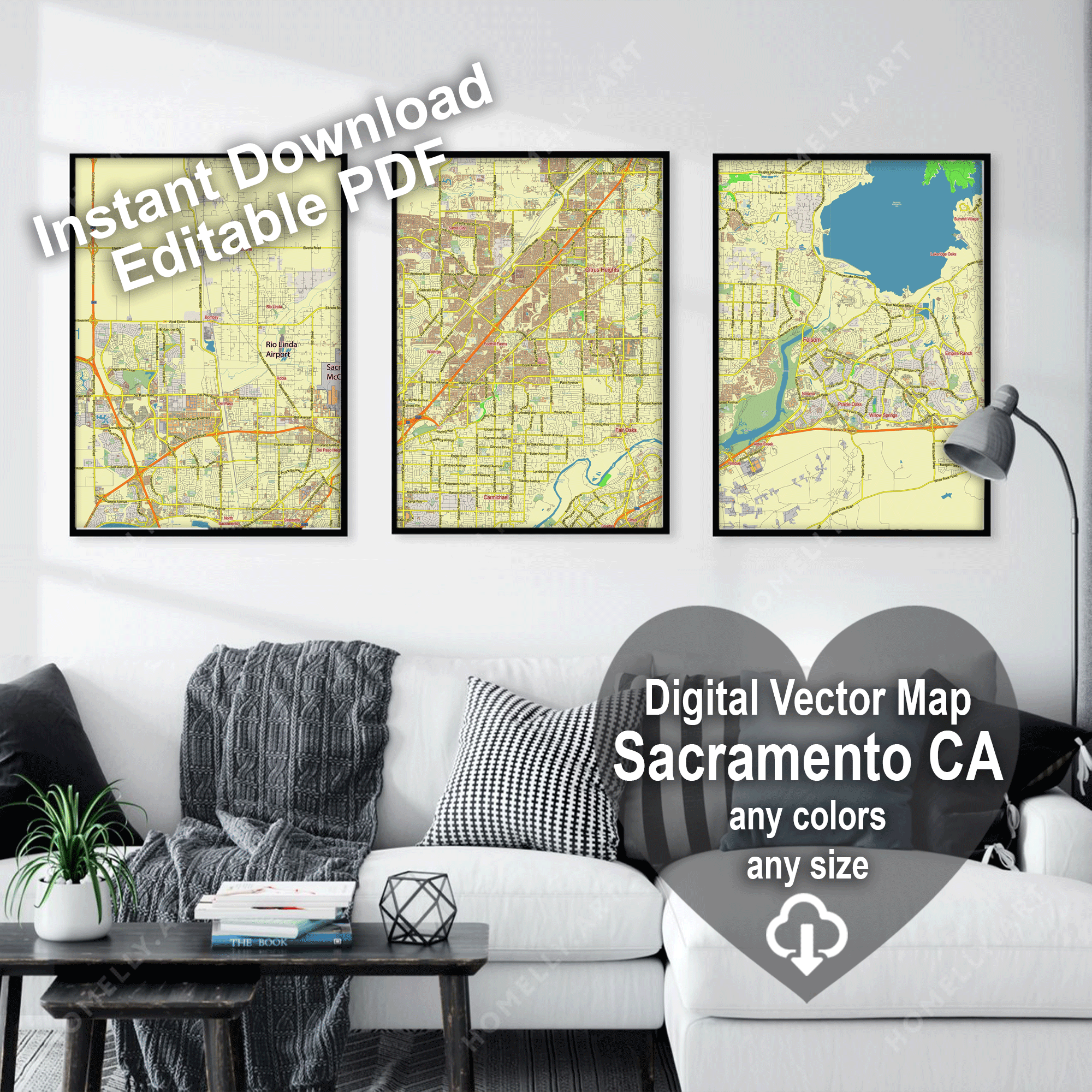 Sacramento California US editable layered PDF Vector Map https ...