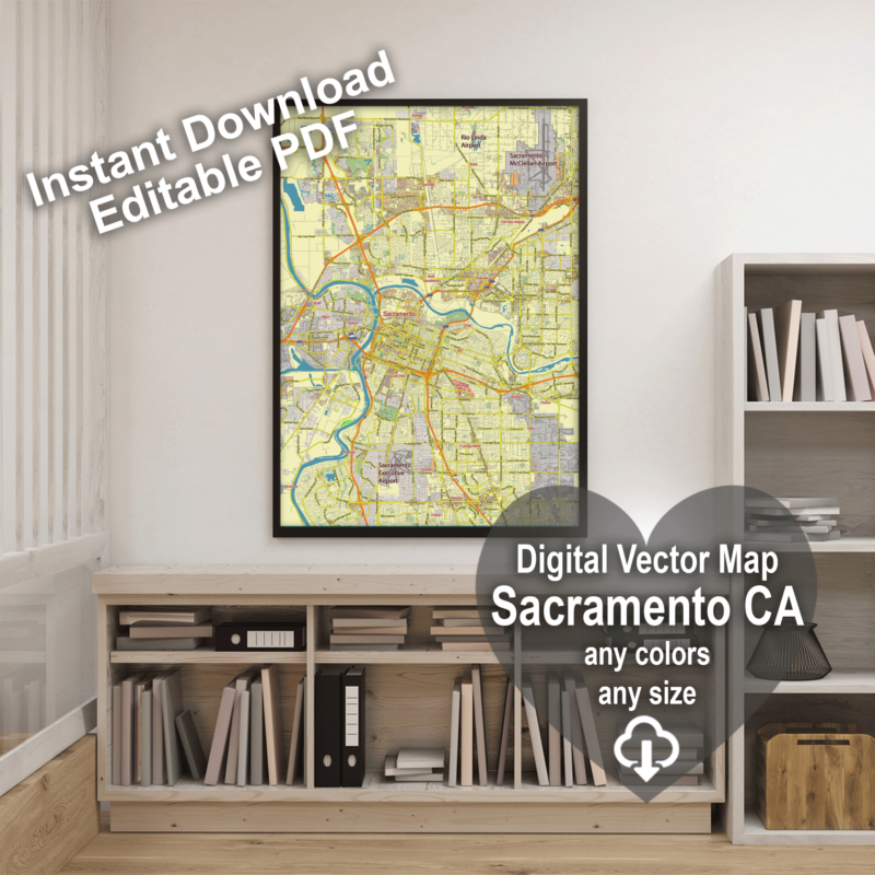 Sacramento California US editable layered PDF Vector Map – Maps in ...