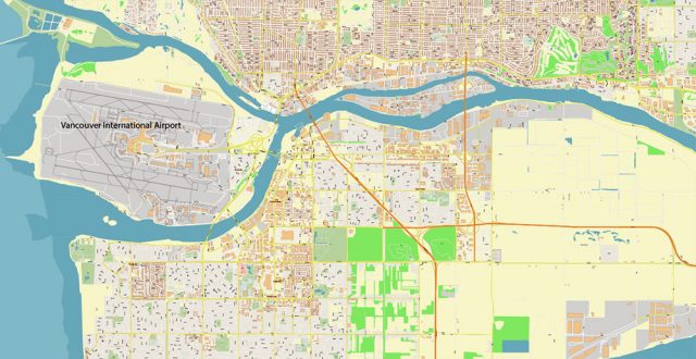Vancouver Canada large area Map Vector Exact High Detailed City Plan ...