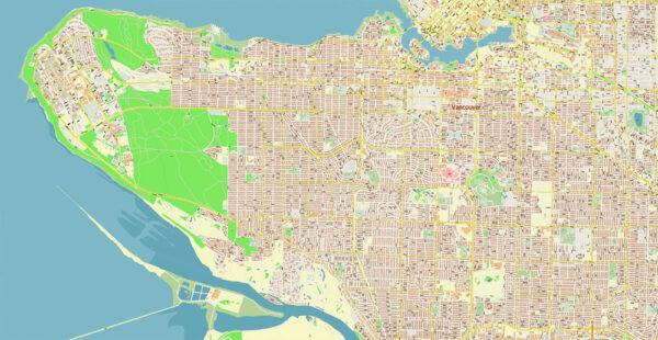 Vancouver Canada large area Map Vector Exact High Detailed City Plan ...