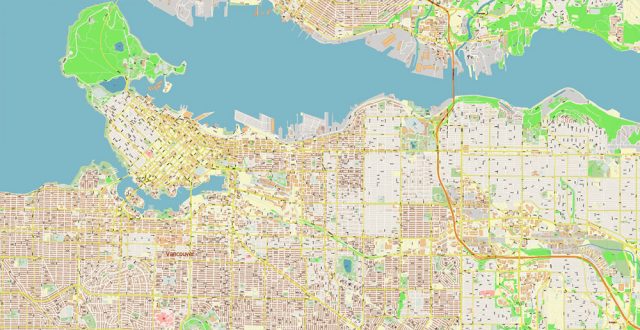 Vancouver Canada large area Map Vector Exact High Detailed City Plan ...