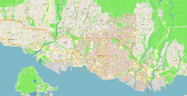 Vancouver Canada large area Map Vector Exact High Detailed City Plan ...
