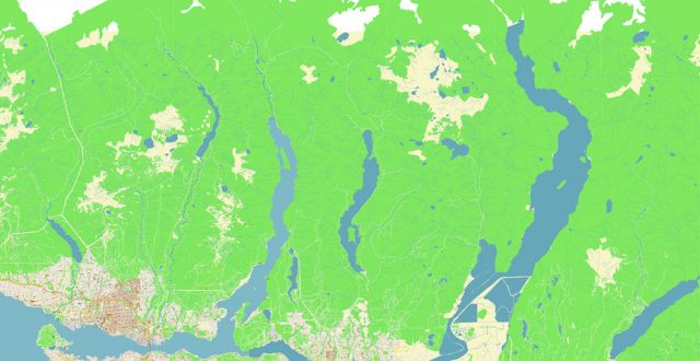 Vancouver Canada large area Map Vector Exact High Detailed City Plan ...