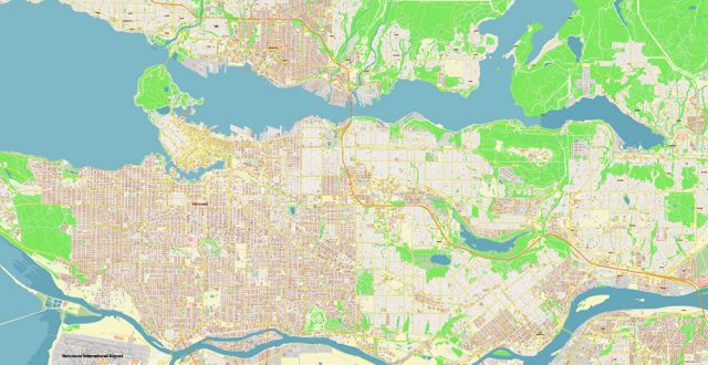 Vancouver Canada large area Map Vector Exact High Detailed City Plan ...