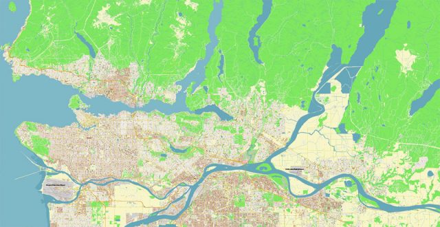 Vancouver Canada large area Map Vector Exact High Detailed City Plan ...