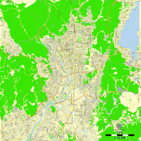 Kyoto Japan editable layered PDF Vector Map – Maps in Vector: Detailed ...