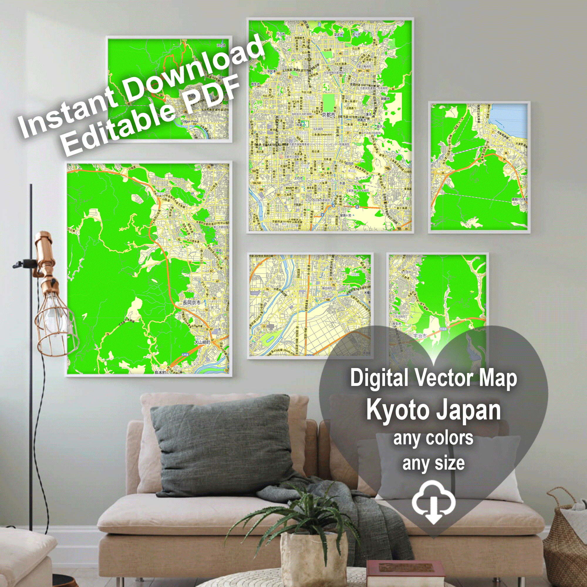 Kyoto Japan editable layered PDF Vector Map Kyoto Japan editable layered PDF Vector Map