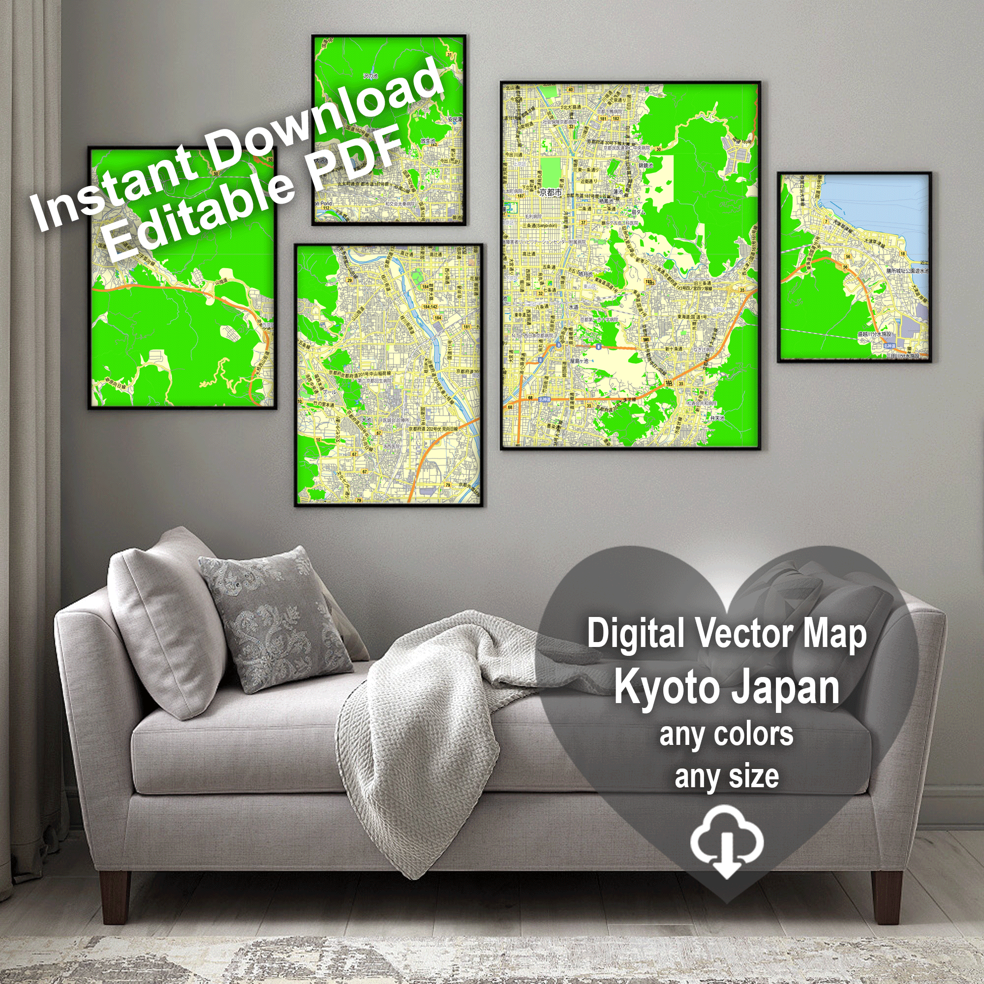 Kyoto Japan editable layered PDF Vector Map Kyoto Japan editable layered PDF Vector Map