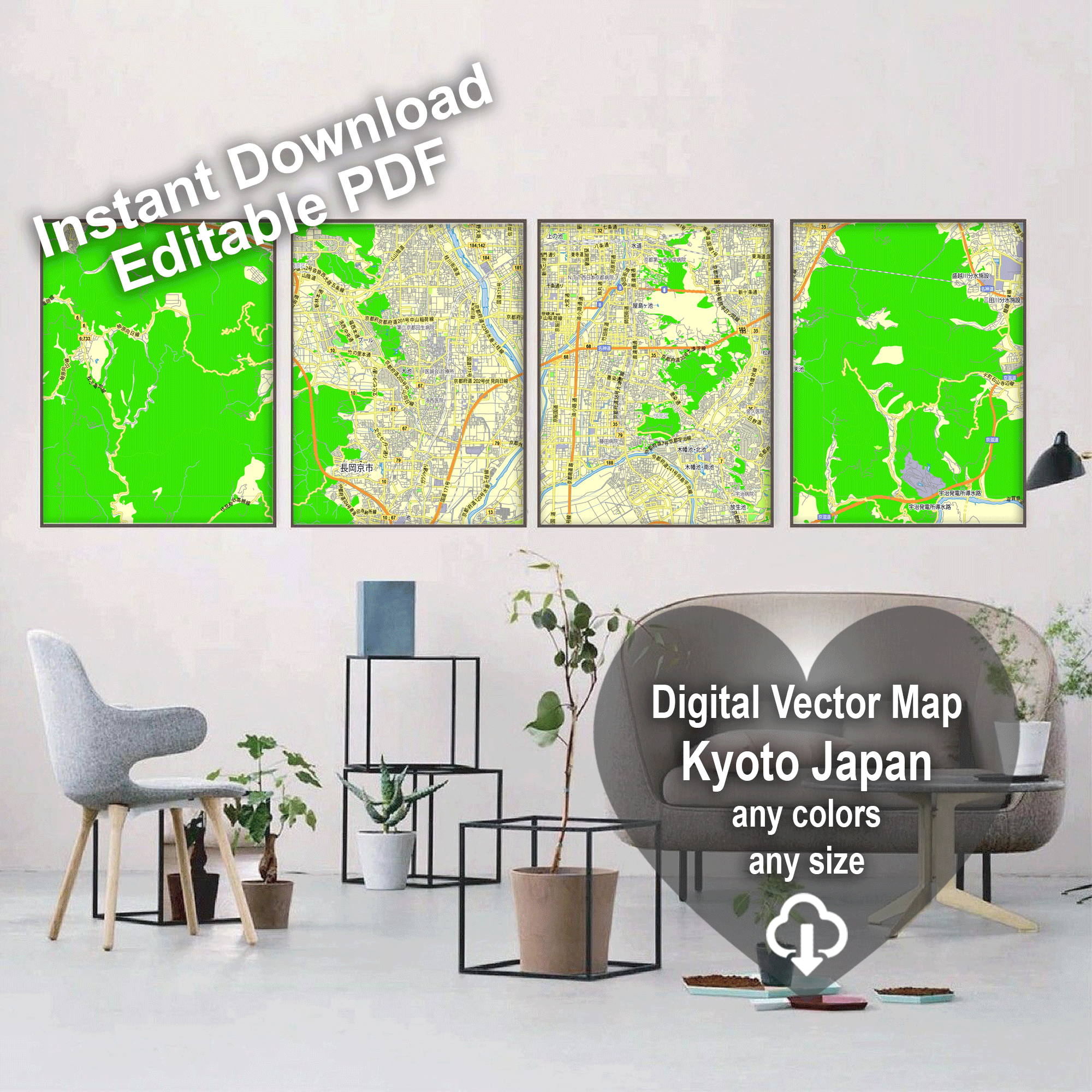 Kyoto Japan editable layered PDF Vector Map Kyoto Japan editable layered PDF Vector Map