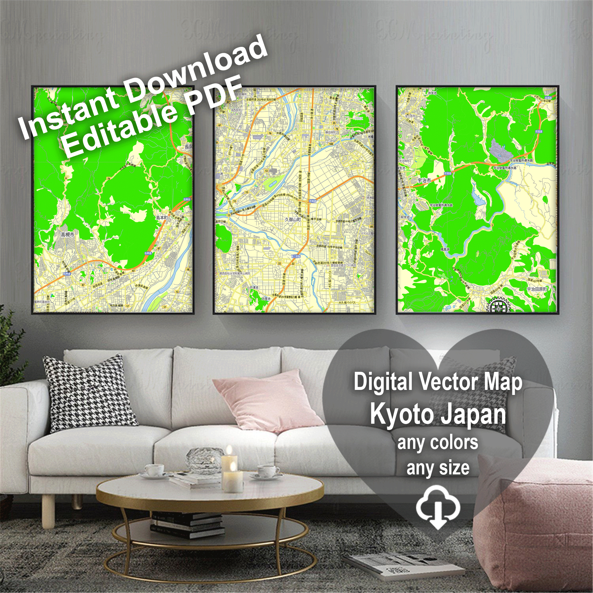 Kyoto Japan editable layered PDF Vector Map Kyoto Japan editable layered PDF Vector Map
