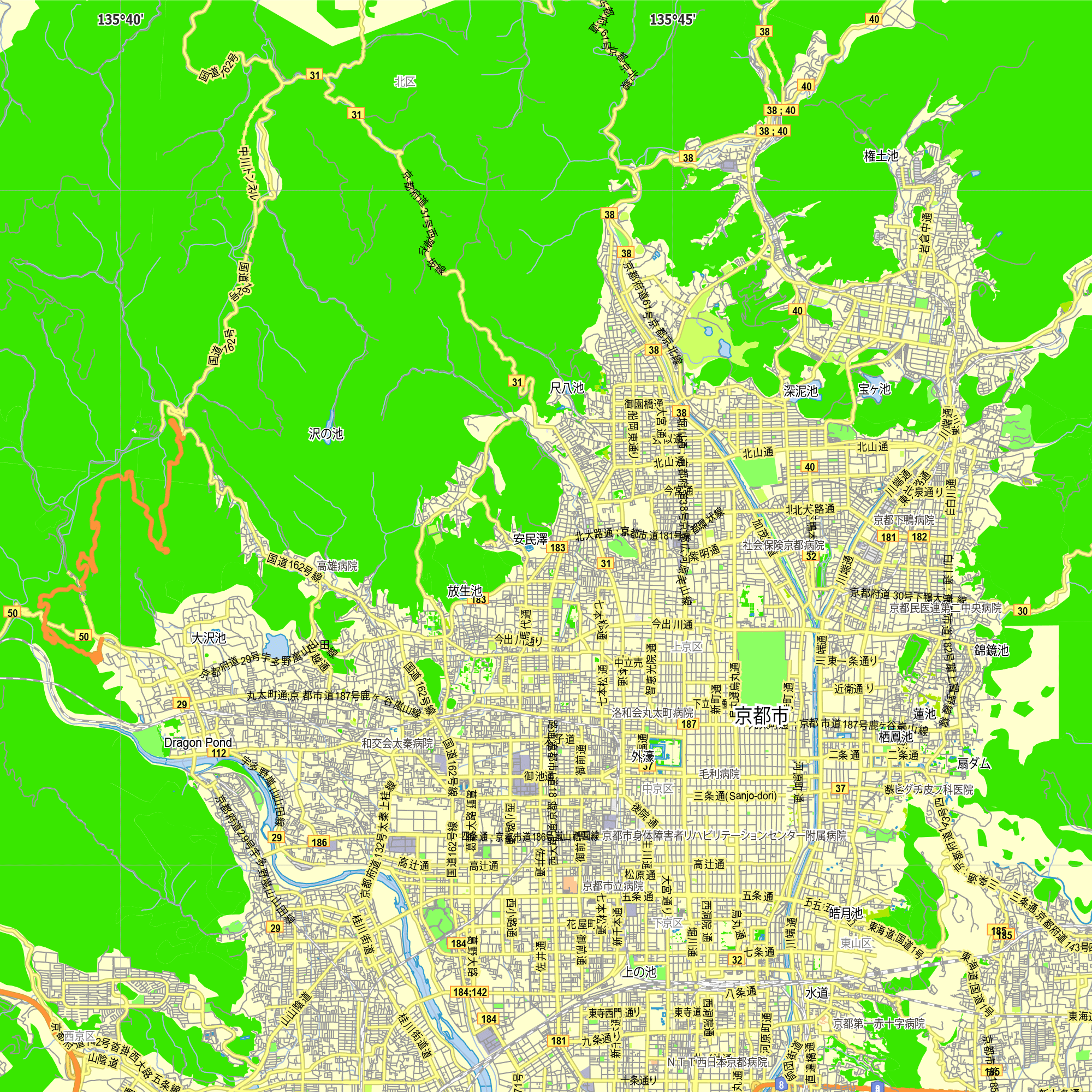 Kyoto Japan editable layered PDF Vector Map – Maps in Vector: Detailed ...