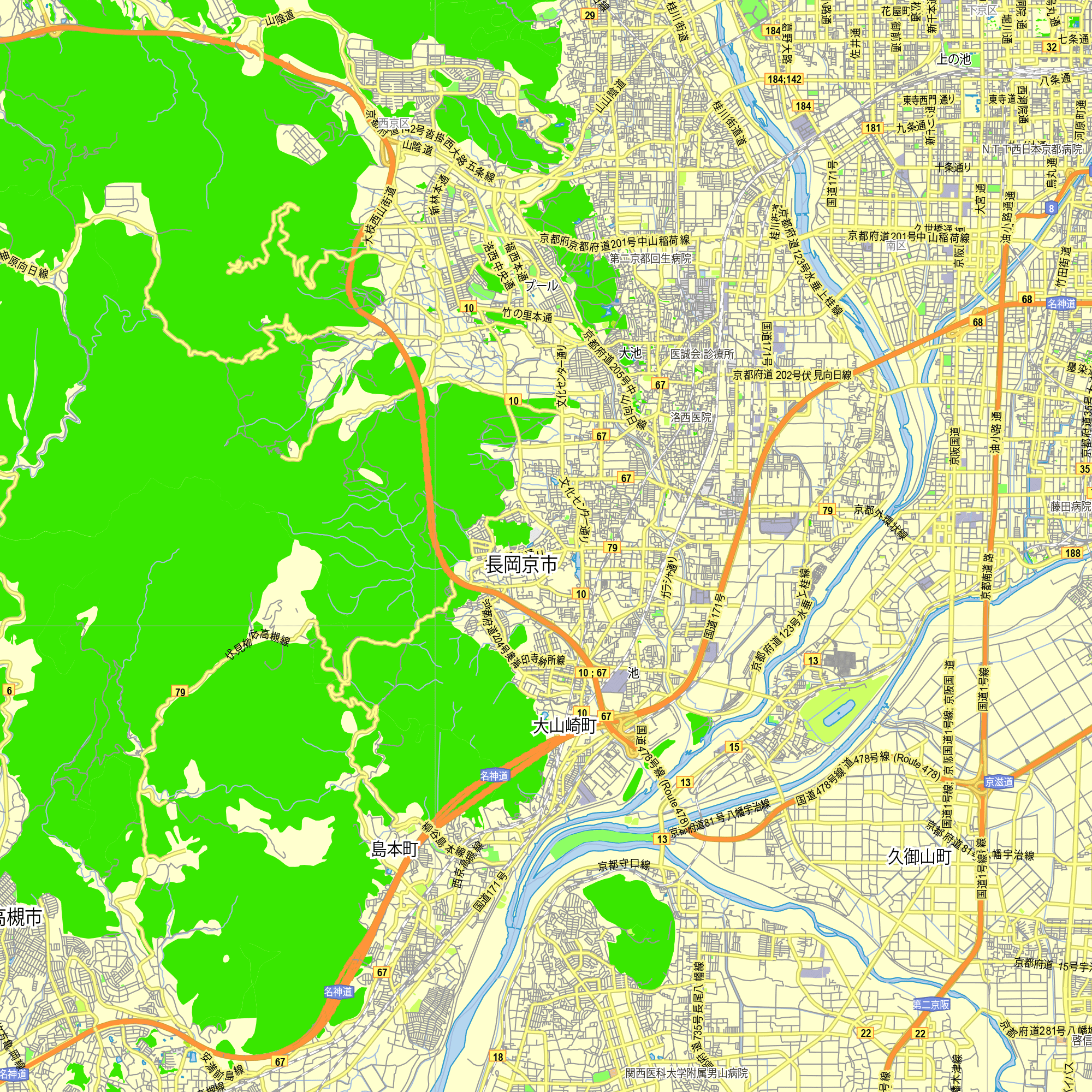 Kyoto Japan editable layered PDF Vector Map – Maps in Vector: Detailed ...