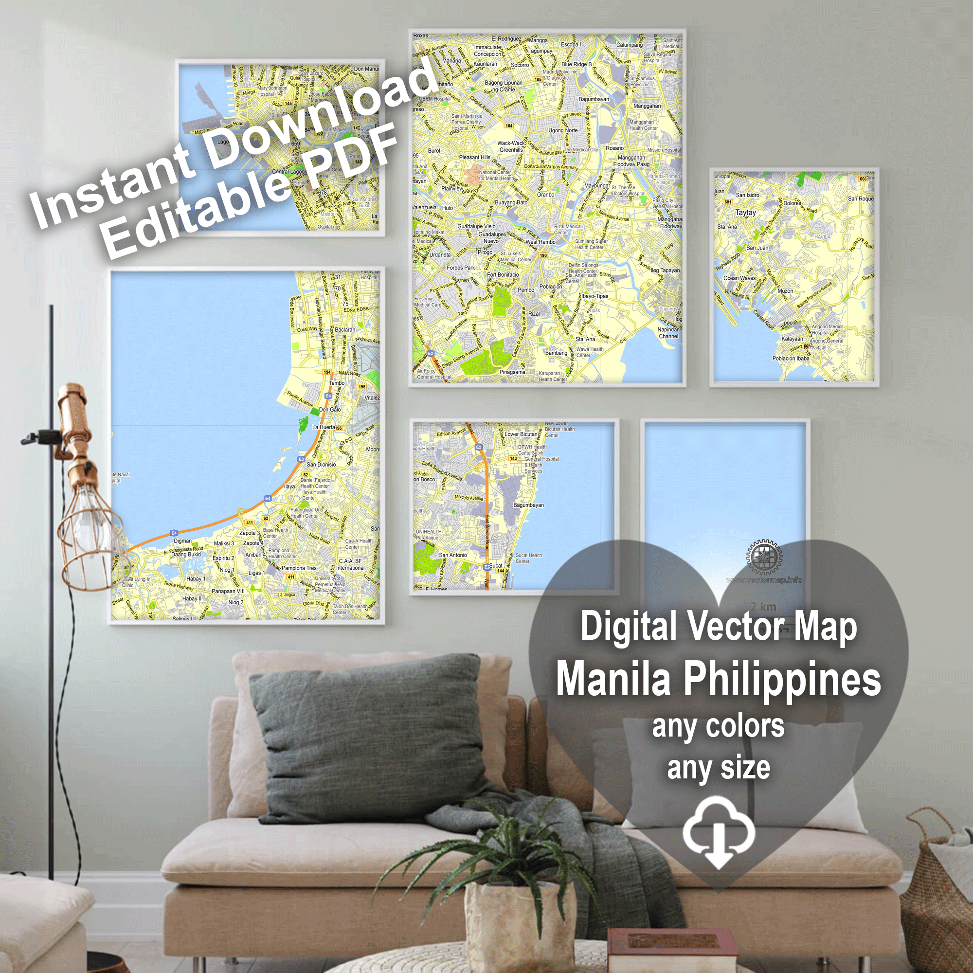 Manila Philippines editable layered PDF Vector Map – Maps in Vector ...