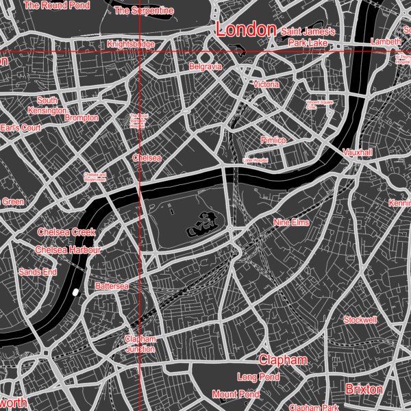 London UK Greater PDF Vector Map: City Plan Low Detailed (simple black ...