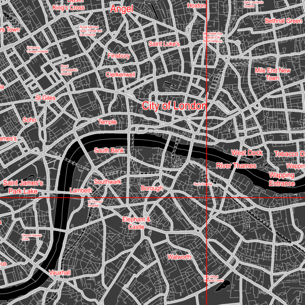 London UK Greater PDF Vector Map: City Plan Low Detailed (simple black ...