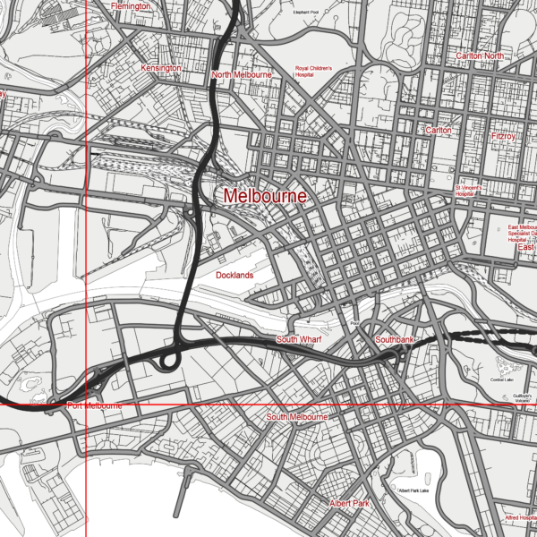 Melbourne Australia Map Vector City Plan Low Detailed (simple white ...