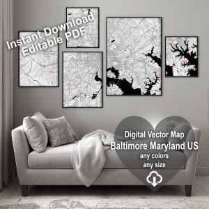 Baltimore Maryland US Map Vector City Plan Low Detailed (simple black ...