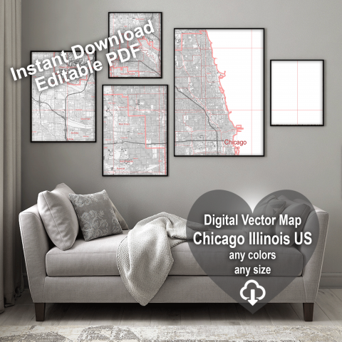 Chicago Illinois US Map Vector City Plan Low Detailed (simple white ...