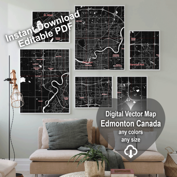Edmonton Canada Map Vector City Plan Low Detailed (simple black) Street ...