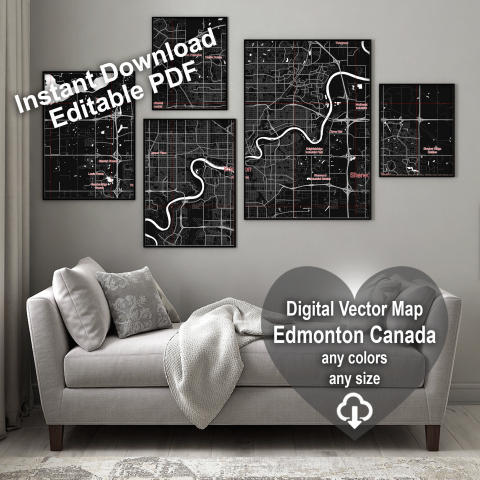 Edmonton Canada Map Vector City Plan Low Detailed (simple black) Street ...