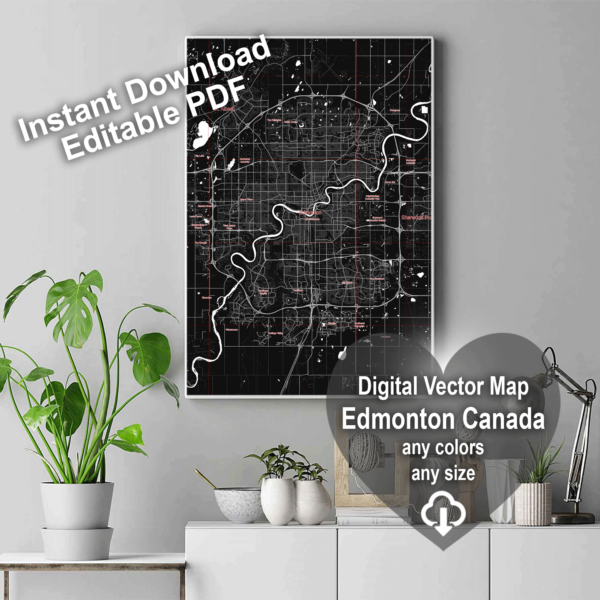 Edmonton Canada Map Vector City Plan Low Detailed (simple black) Street ...