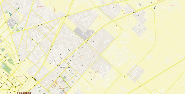 Faisalabad Pakistan Map Vector Exact High Detailed City Plan editable ...