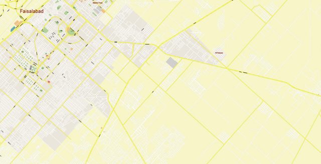 Faisalabad Pakistan Map Vector Exact High Detailed City Plan editable ...