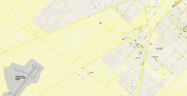 Faisalabad Pakistan Map Vector Exact High Detailed City Plan editable ...