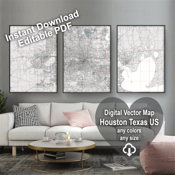 Houston Texas US Map Vector City Plan Low Detailed (simple white ...
