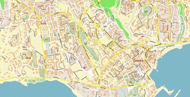 Lisbon (Lisboa) Portugal Map Vector Exact High Detailed City Plan ...