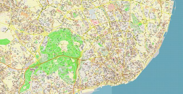 Lisbon (Lisboa) Portugal Map Vector Exact High Detailed City Plan ...