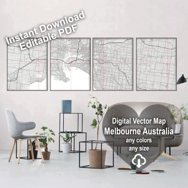 Melbourne Australia Map Vector City Plan Low Detailed (simple white ...